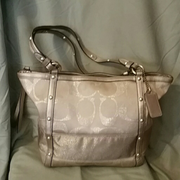 Coach | Bags | Coach Metallic Signature Gold Leather Lurex Tote | Poshmark